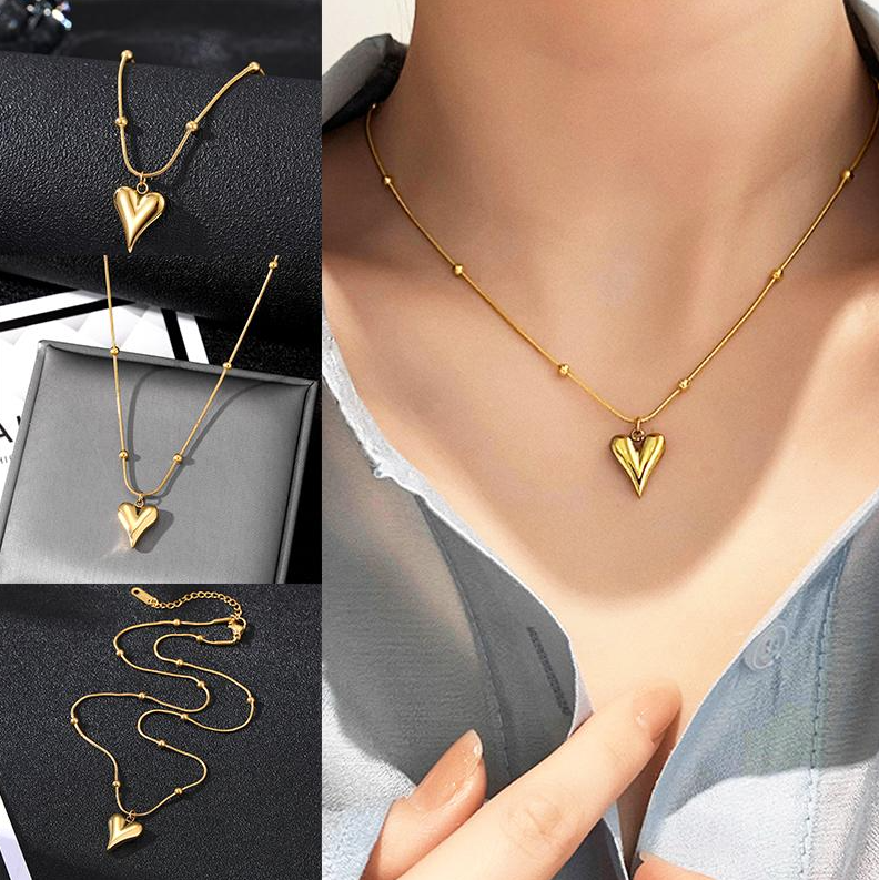 Necklace Love Shaped Titanium Steel Heartbeat Lockbone Chain Heart ...