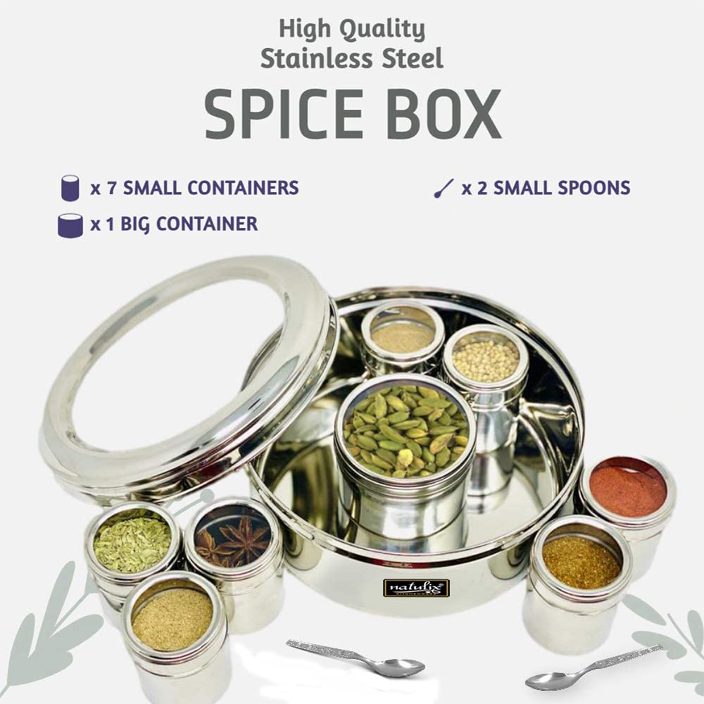 7 Pcs Stainless Steel Masala Dabba Spice Box With Transparent ...