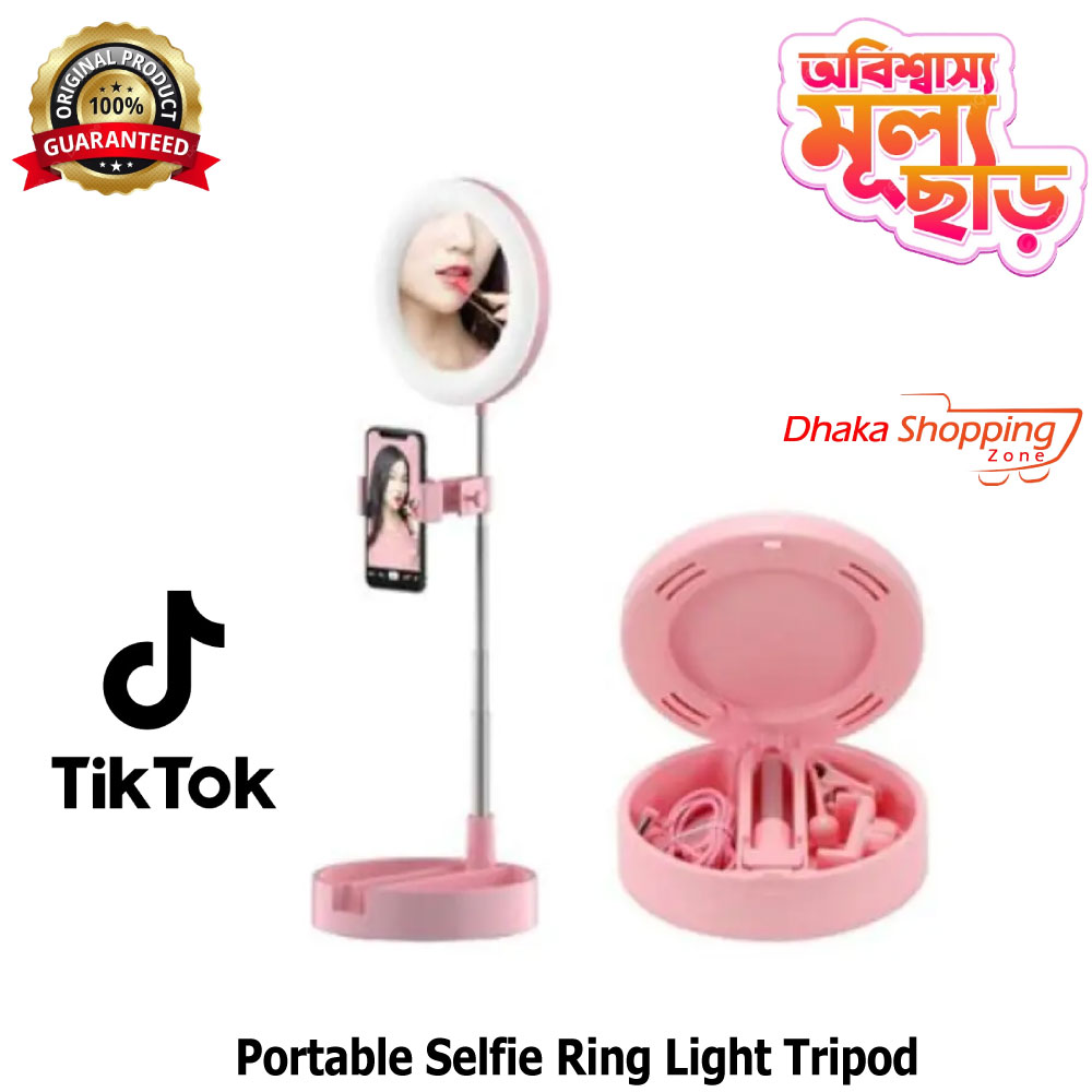 Portable Selfie Ring Light Tripod Stand with Makeup Mirror Table LED ...