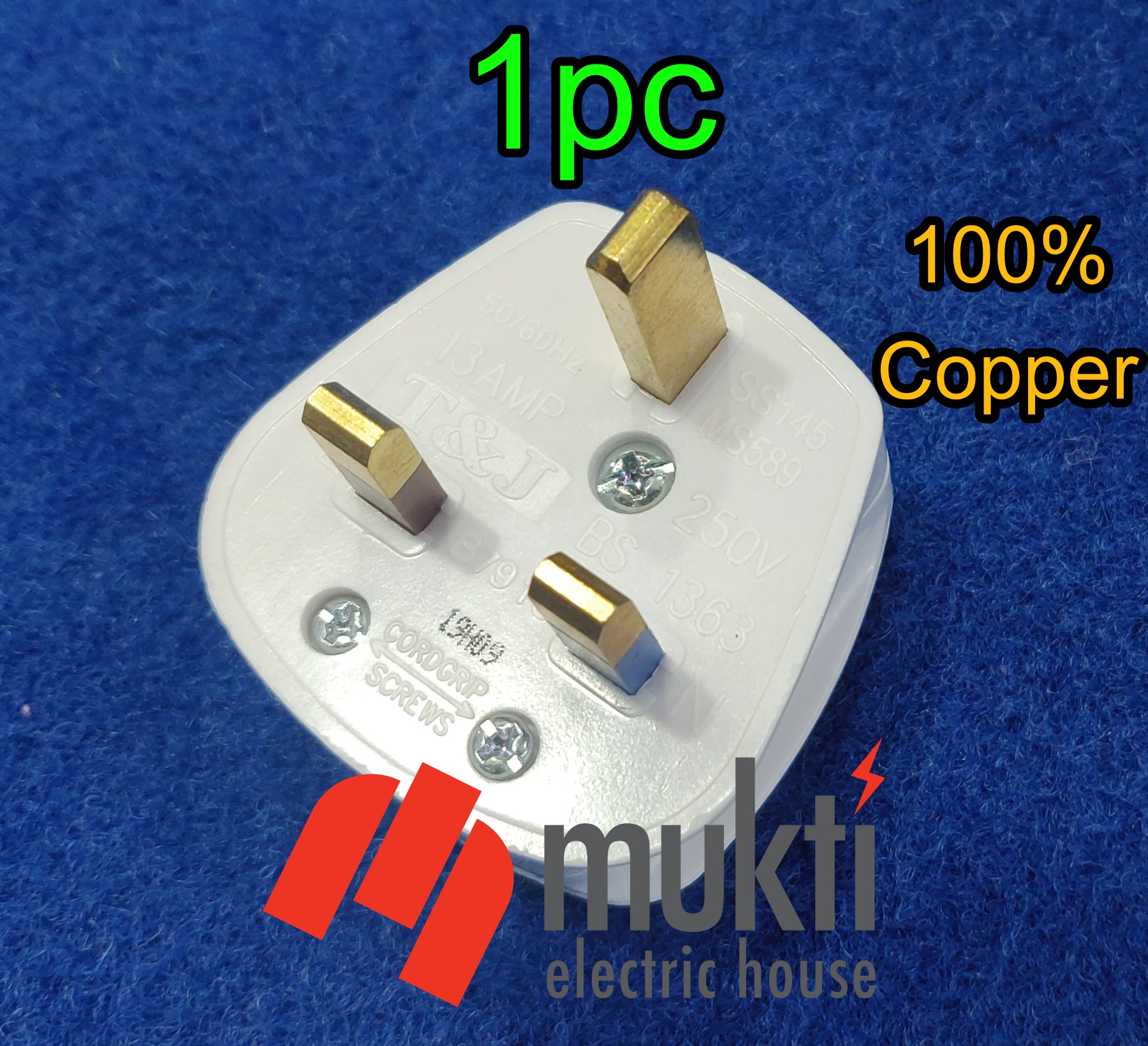 T&J Fused 13A 3 Pin Flat Plug Premium Quality 100% Copper White ...