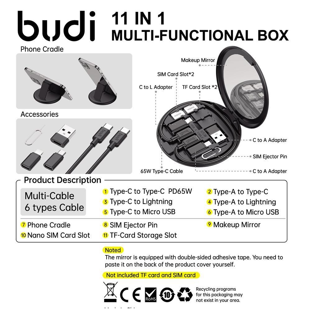 Budi 9-IN-1 Multi-functional Cable Stick Multi-Cable 6 Types Cable With SIM KIT TF Card Memory ...