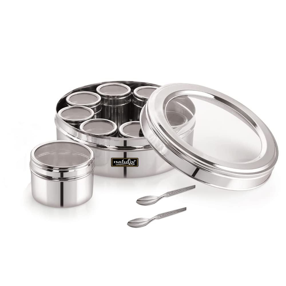 7 Pcs Stainless Steel Masala Dabba Spice Box With Transparent ...