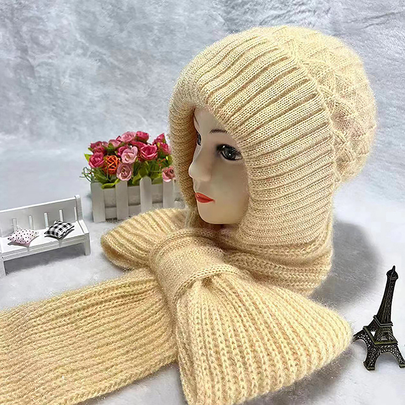 Fashion Winter Women Novelty Hat And Scarf In One Piece Knited Caps ...