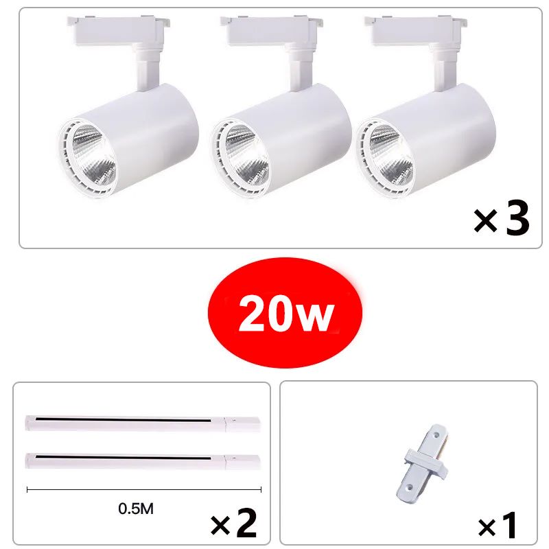 LED Ceiling COB Track Light Set 3 Lights 2Rail Spot Light 12W 20W 30W ...