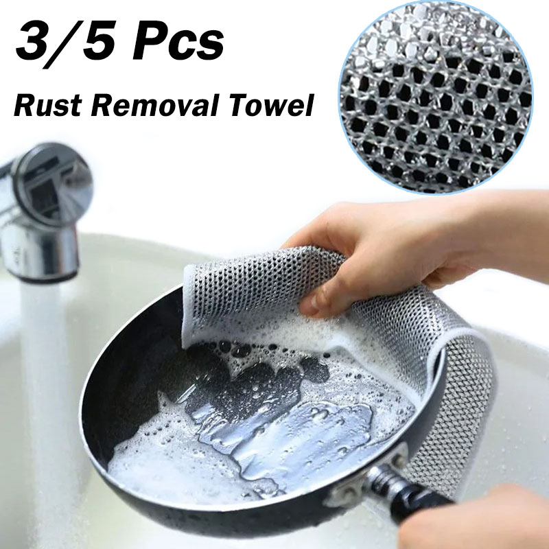 Rust Removal Cleaning Cloth Kitchen Magic Dishwashing Towel Metal Steel ...
