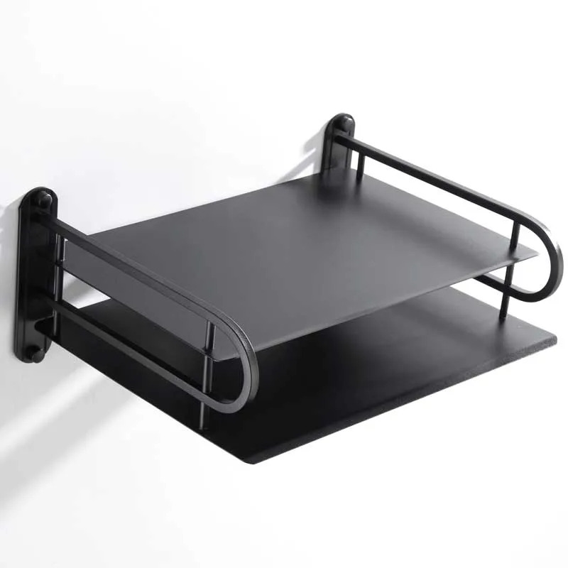 Double Layer Wall Mounted Iron Heated Black Metal WiFi Router Stand