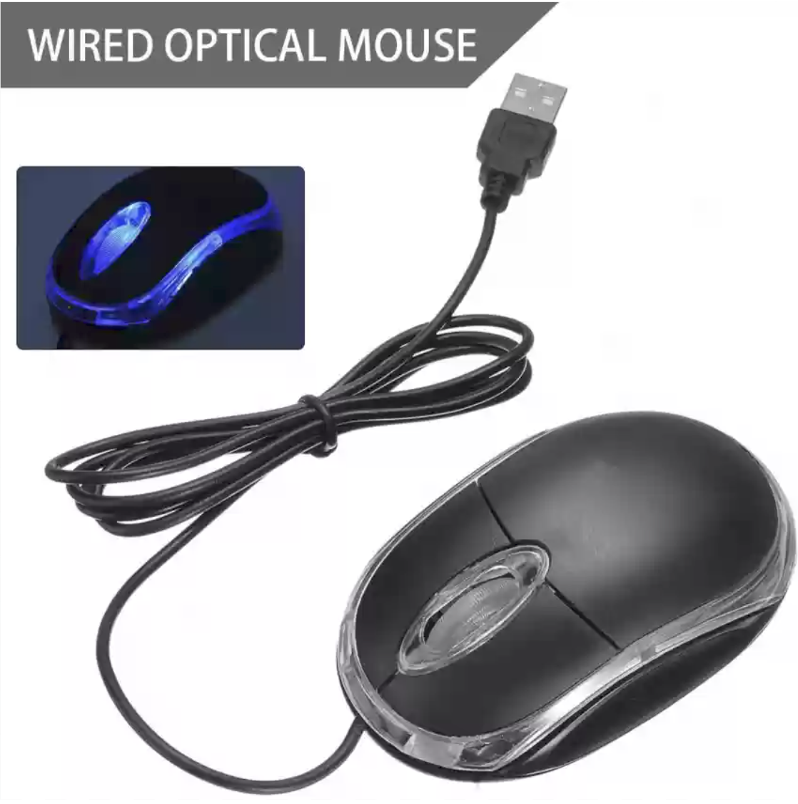 3D Led Optical Mouse Usb 2.0 Black Wired Optical Light Scroll Wheel Mice Mouse For Computer Pc ...