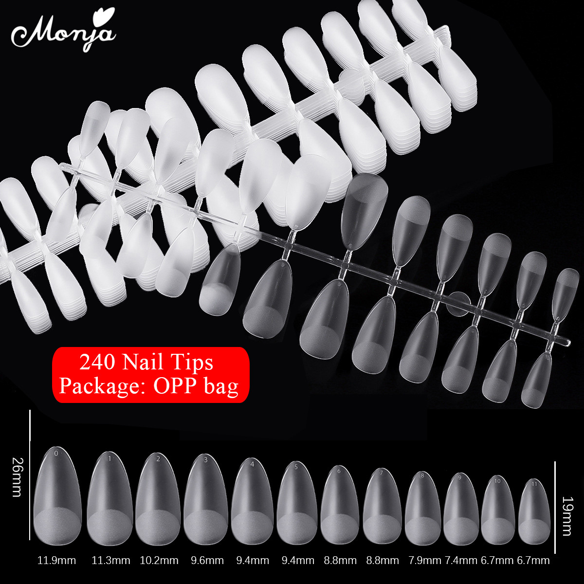 Monja 120/240pcs Matte False Full Nail Tips Frosted Coffin French Oval ...