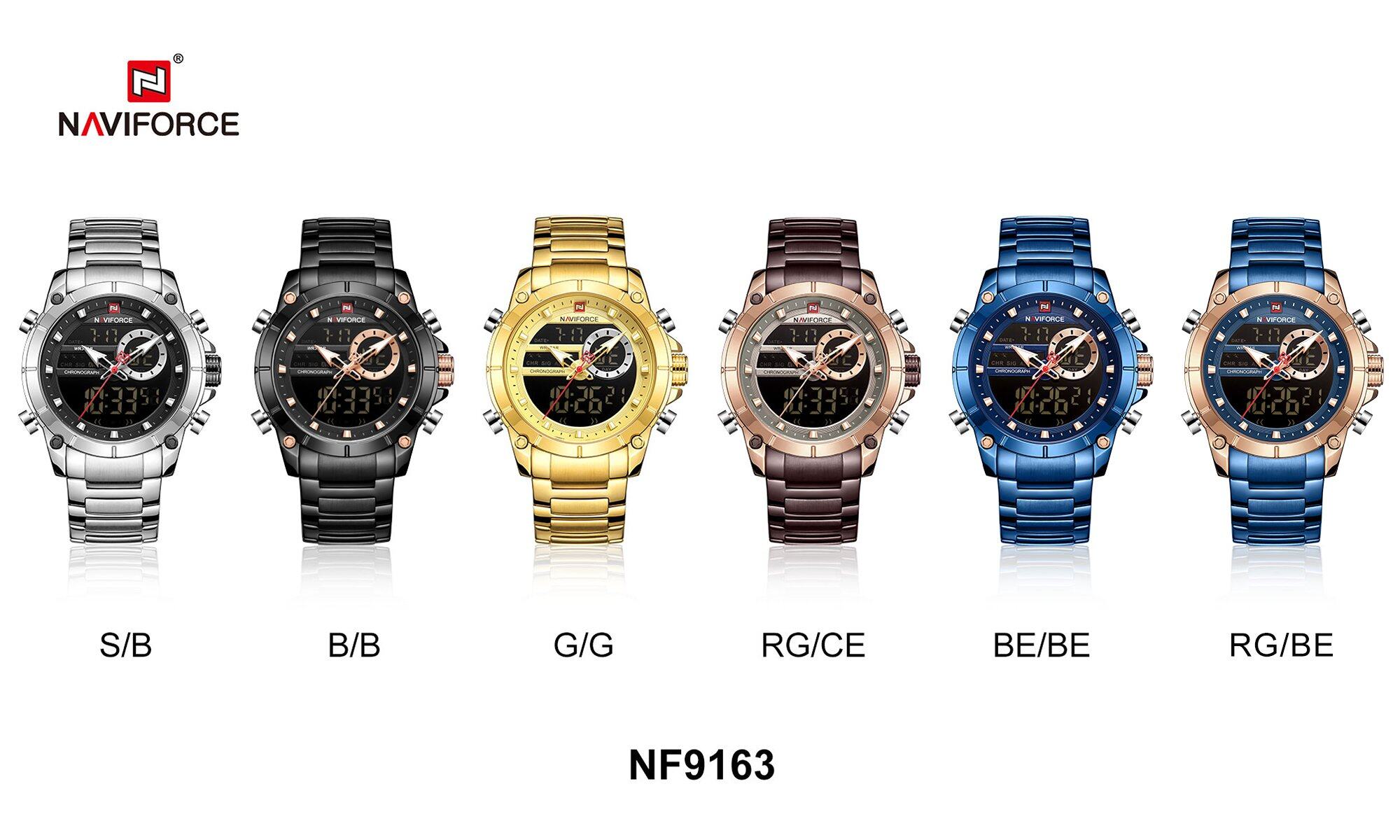 watch | Naviforce NF9163 Stainless Steel Dual Time Wrist Watch for Men ...