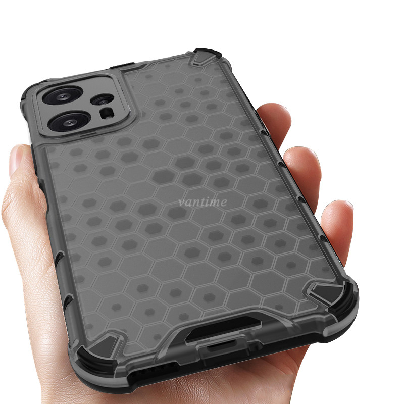 Vantime for Xiaomi Poco F5 / Redmi Note 12 Turbo 5G Case Honeycomb Clear Back Anti fingerprint ...