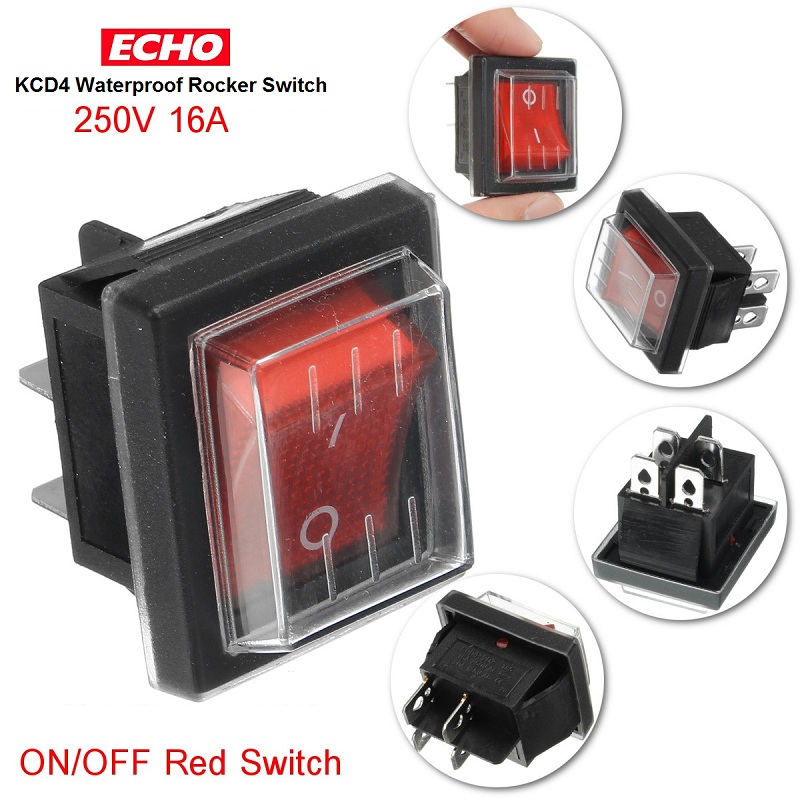 Rocker Switch 4 pin KCD4 - 16A 250V - Waterproof- Red Color - 1ps ...