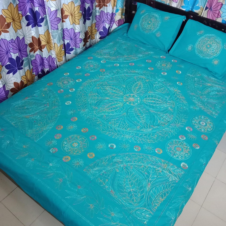 Hand Made Cotton Nakshi Bed Sheet - Multi Color | Daraz.com.bd