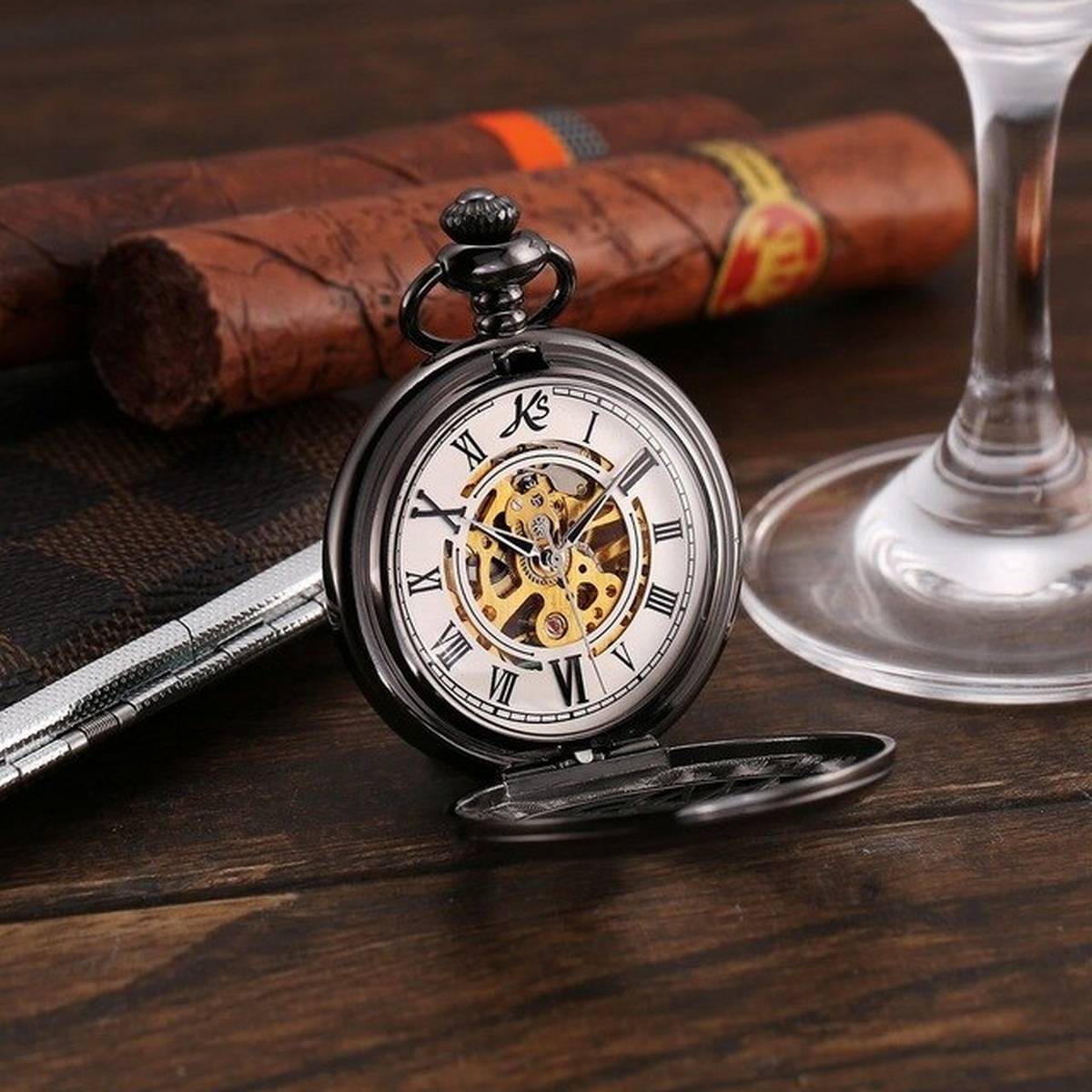 Ks Roman Number Silver Hollow Wings Hunter Skeleton Long Kep Clip Chain ...