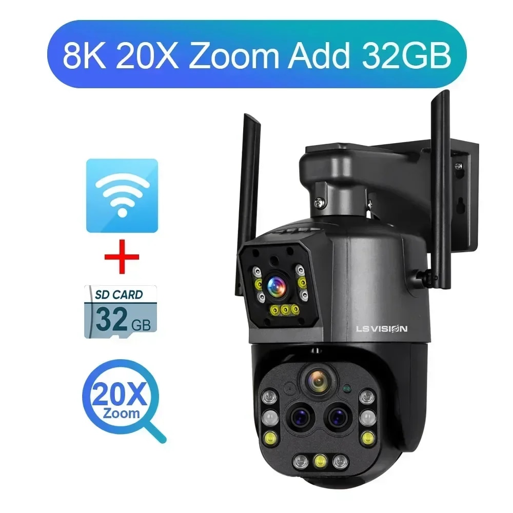 LS VISION 8K Wifi Cameras 20X Optical Zoom Outdoor Wireless Four Lens ...