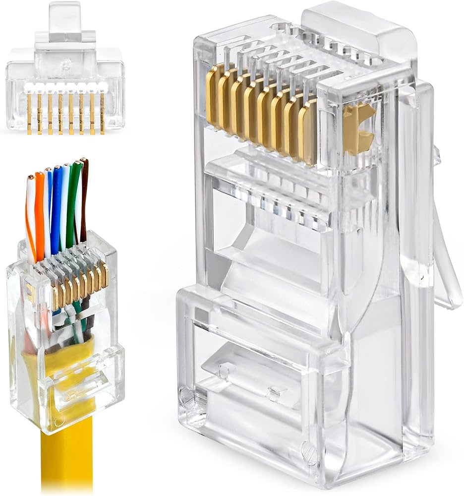 RJ45 EZ Pass Through Connector for Cat 5 Cat 6 Cat 7 Cable Network ...