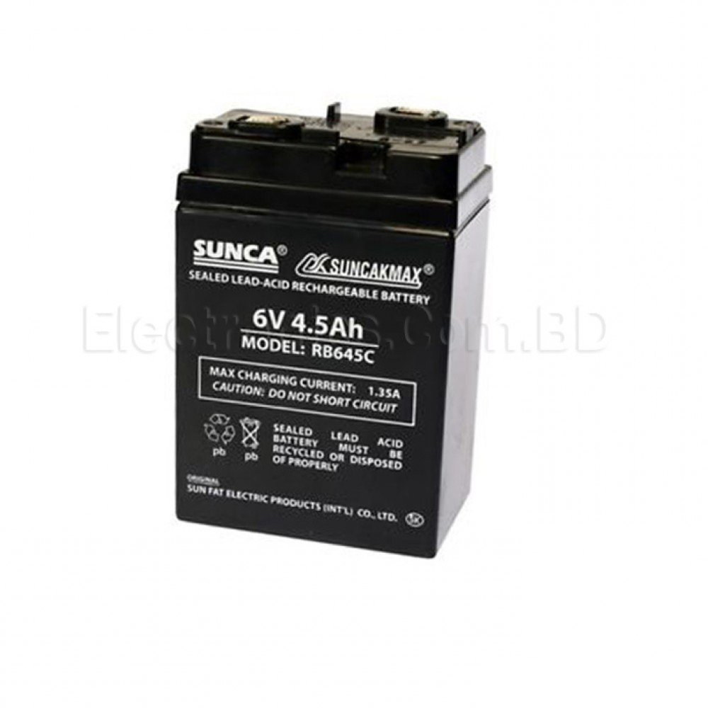 SUNCA 6V 4.5AH SEALED MAINTENANCE FREE RECHARGEABLE LEAD ACID BATTERY ...