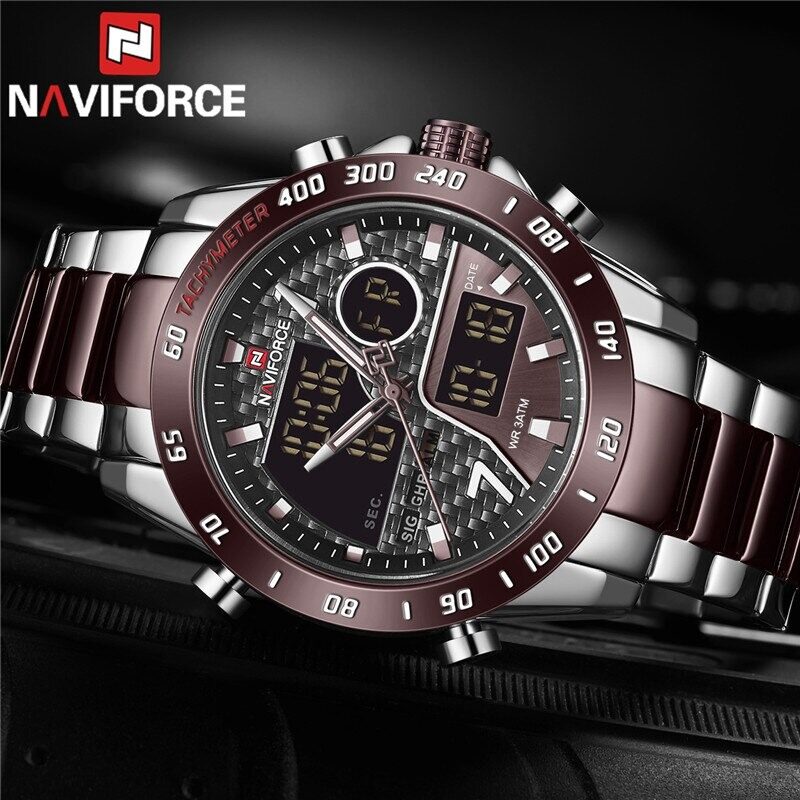 NAVI forCE NF9171 Two-Tone Stainless Steel Dual Wrist Watch for Men ...
