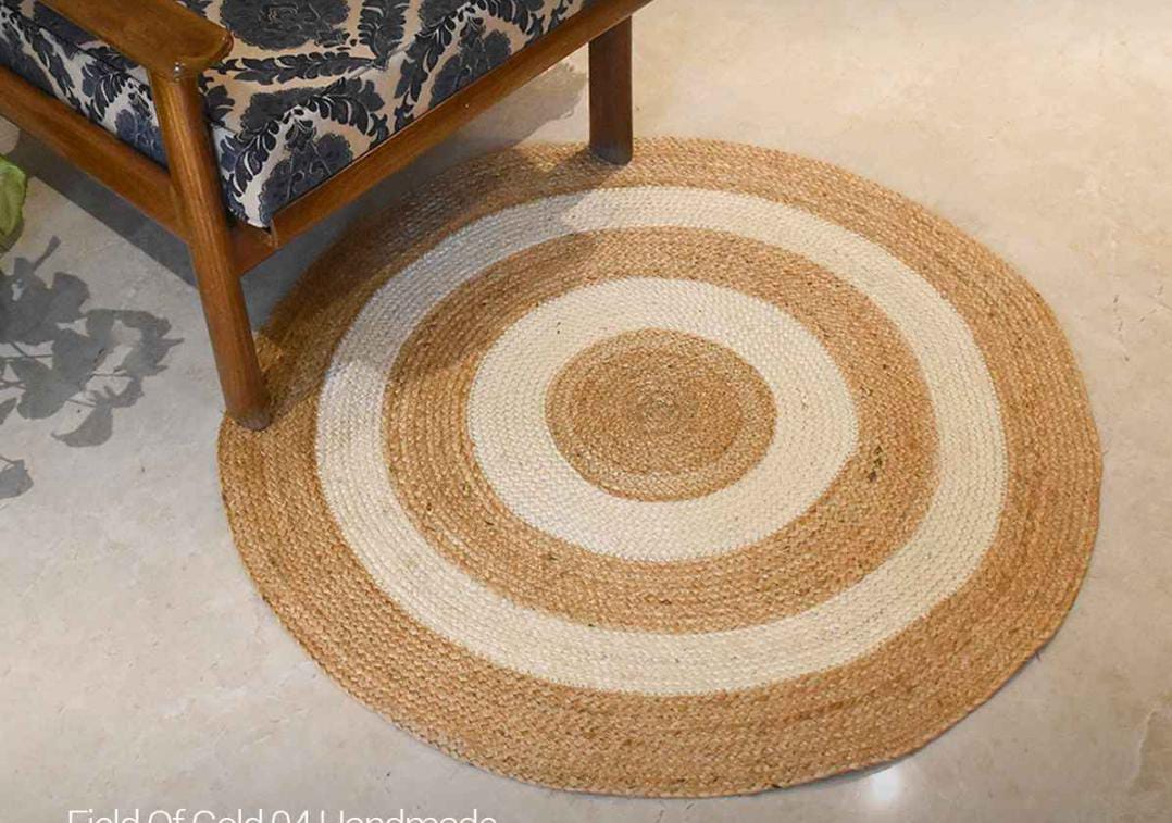 Jute Round Floor Mat/Rugs ( Natural Jute & White colour) | Daraz.com.bd