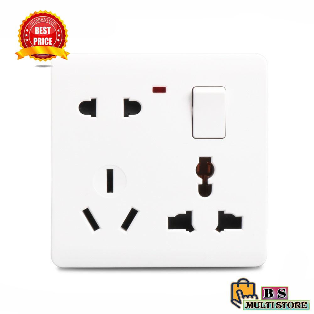 6 Pin Multi Gang Socket with Indicator 3 pin & 2 Pin Multi Function ...