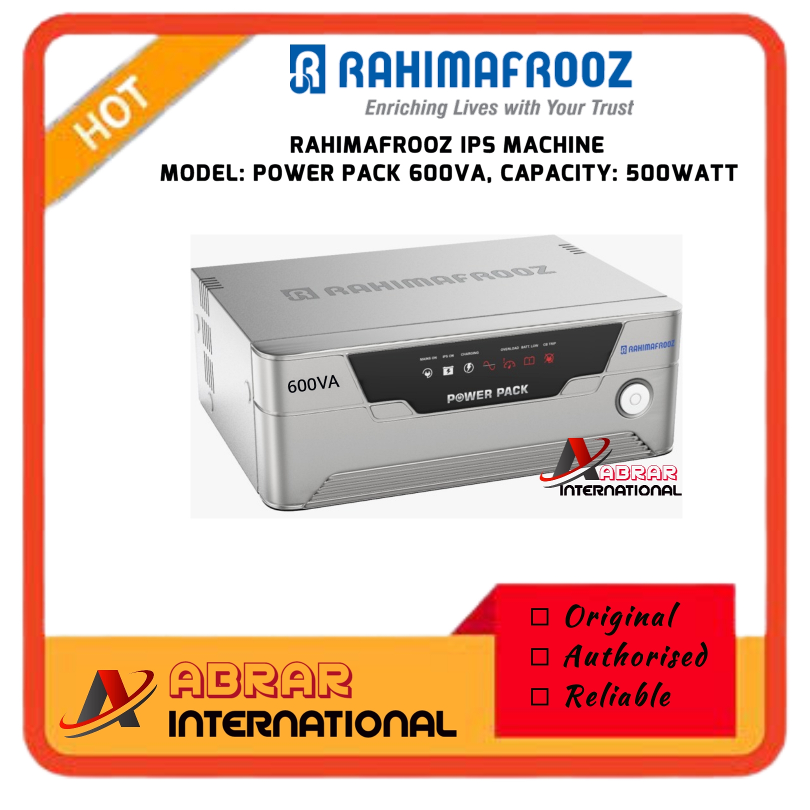 RAHIMAFROOZ POWER PACK 600 VA IPS UPS MACHINE FOR SINGLE BATTERY ...
