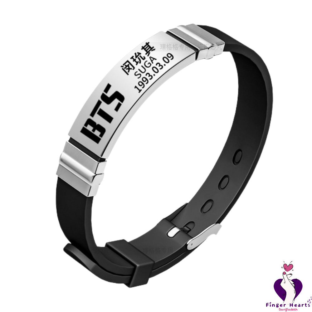Kpop BTS Silicone Stainless Steel Bracelet Titanium Steel Letter Print ...