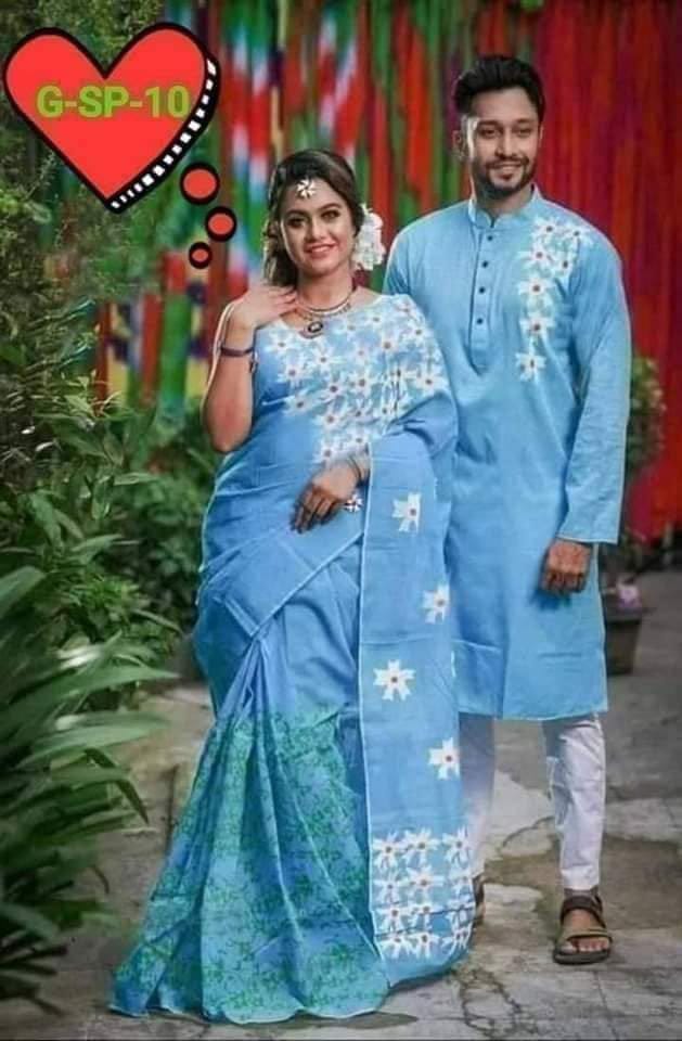 Upscale Need - Dupion Silk Saree and Cotton panjabi For Combo Couple ...