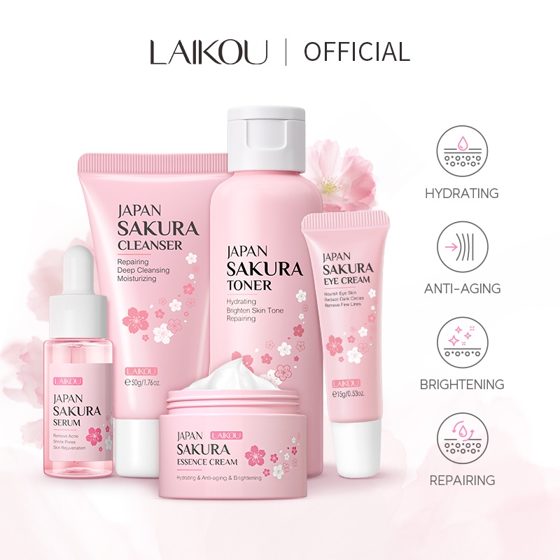 Laikou Japan Sakura Skin Care Set - 5pcs [serum Cream Toner Eye Cream ...
