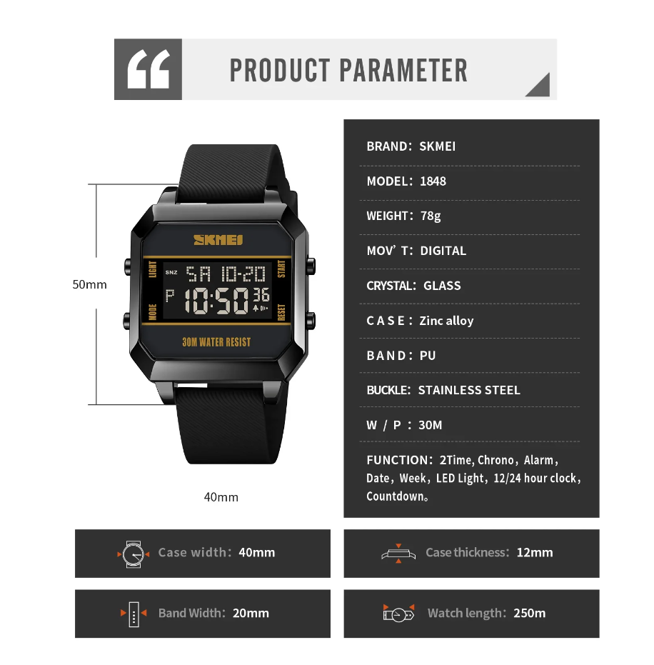 SKMEI 1848 Sport Waterproof Wristwatch Fashion Digital Watch For Men ...