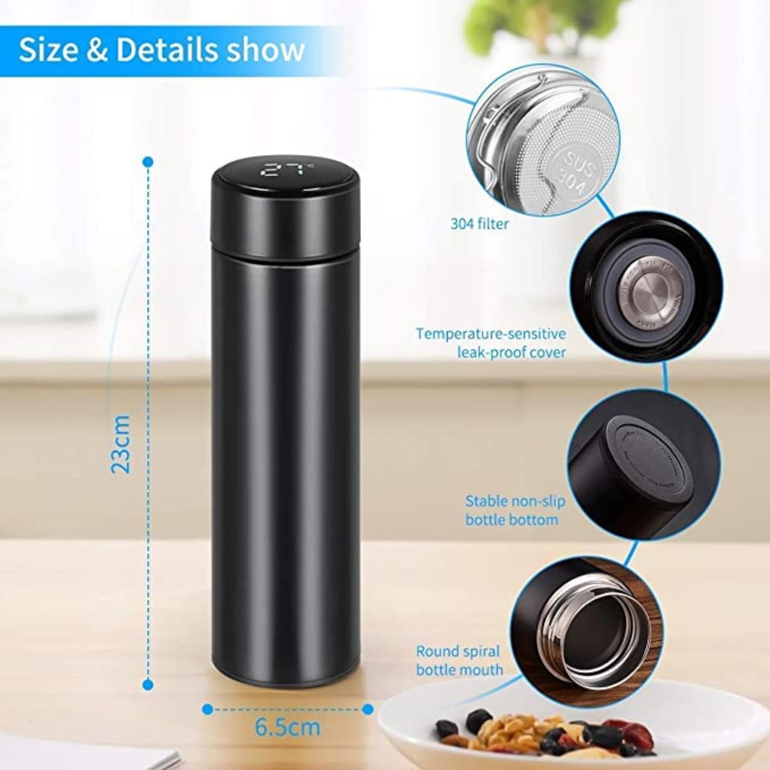 500ml Water Flask for Hot & Cold Drink With LED Temperature-Touch ...