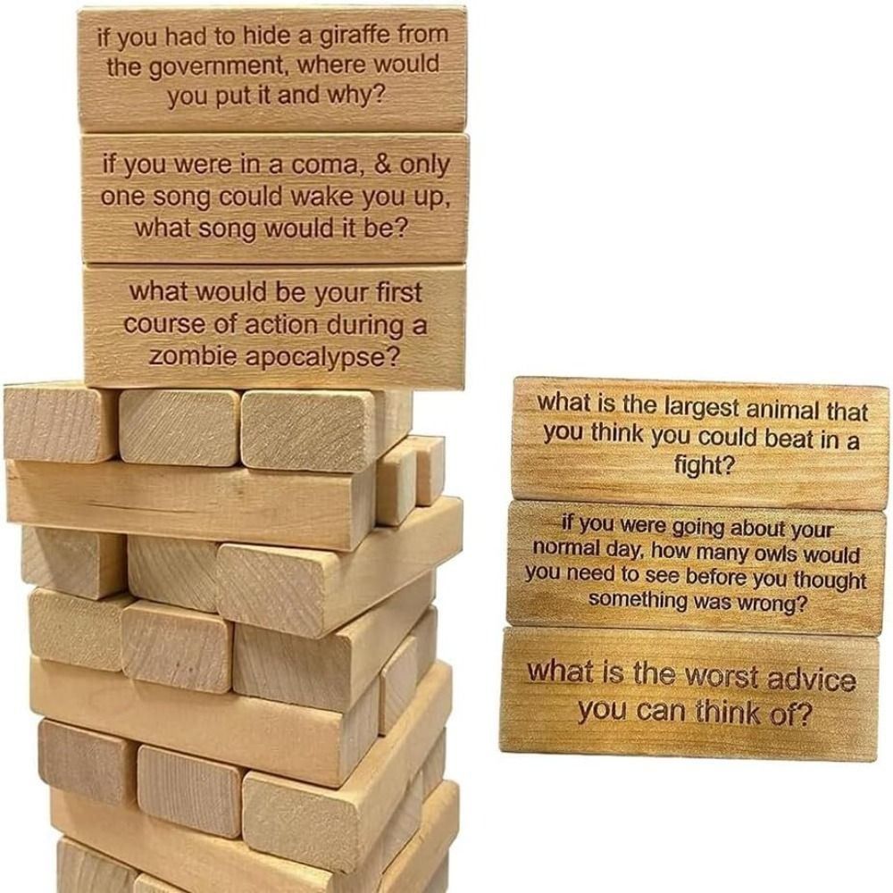 Fun and Challenging Ice Breaker Questions Tumbling Tower Game Party ...
