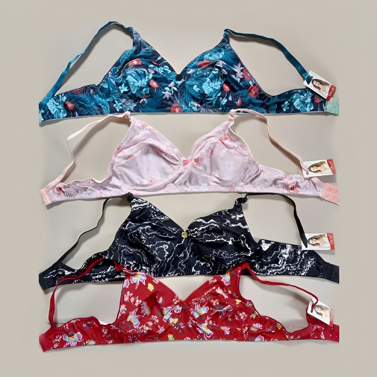 4 Piece Stylish Printed stretchable bra for Women / Multi Colour ...