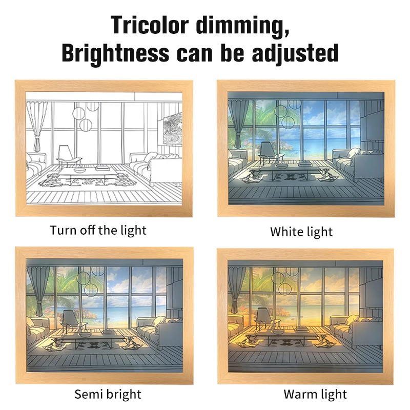 Decor Led Light Painting Indoor Sunlight Window Wooden Photo Frame ...