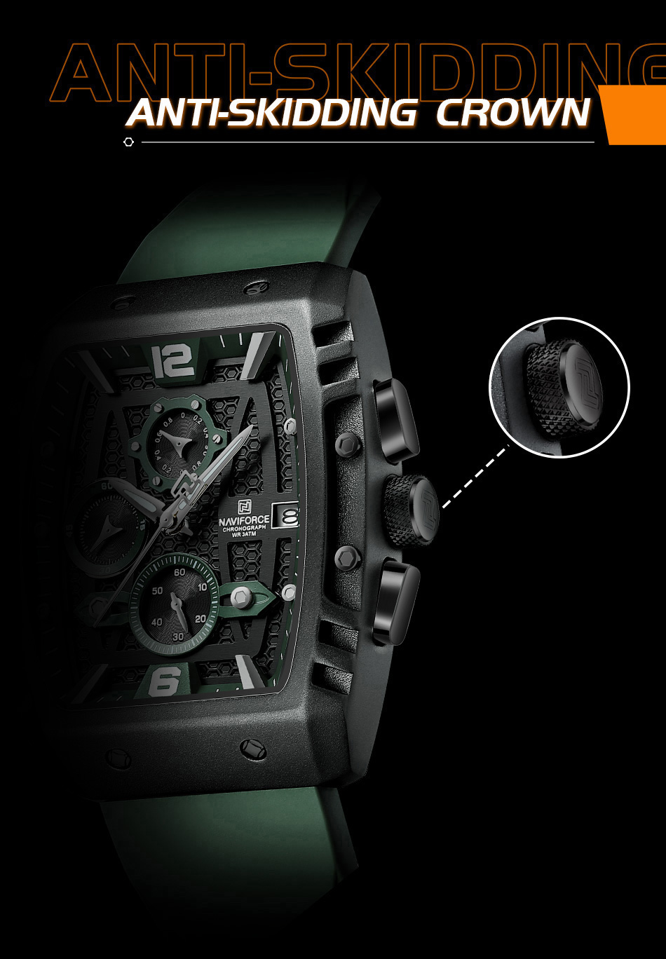 NAVIFORCE 8025 Square Silicone Quartz Wristwatch for Man Chronograph ...