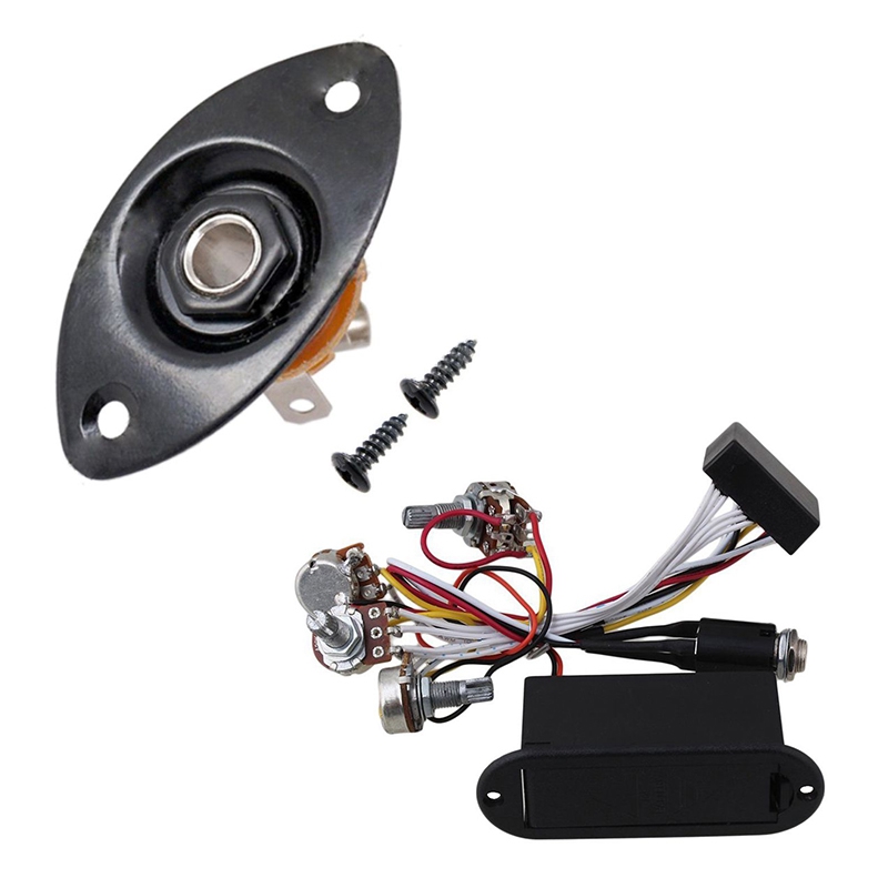 Guitar Jack Plate 30 BK Oval Indented Guitar Jack with 2 Band Active ...