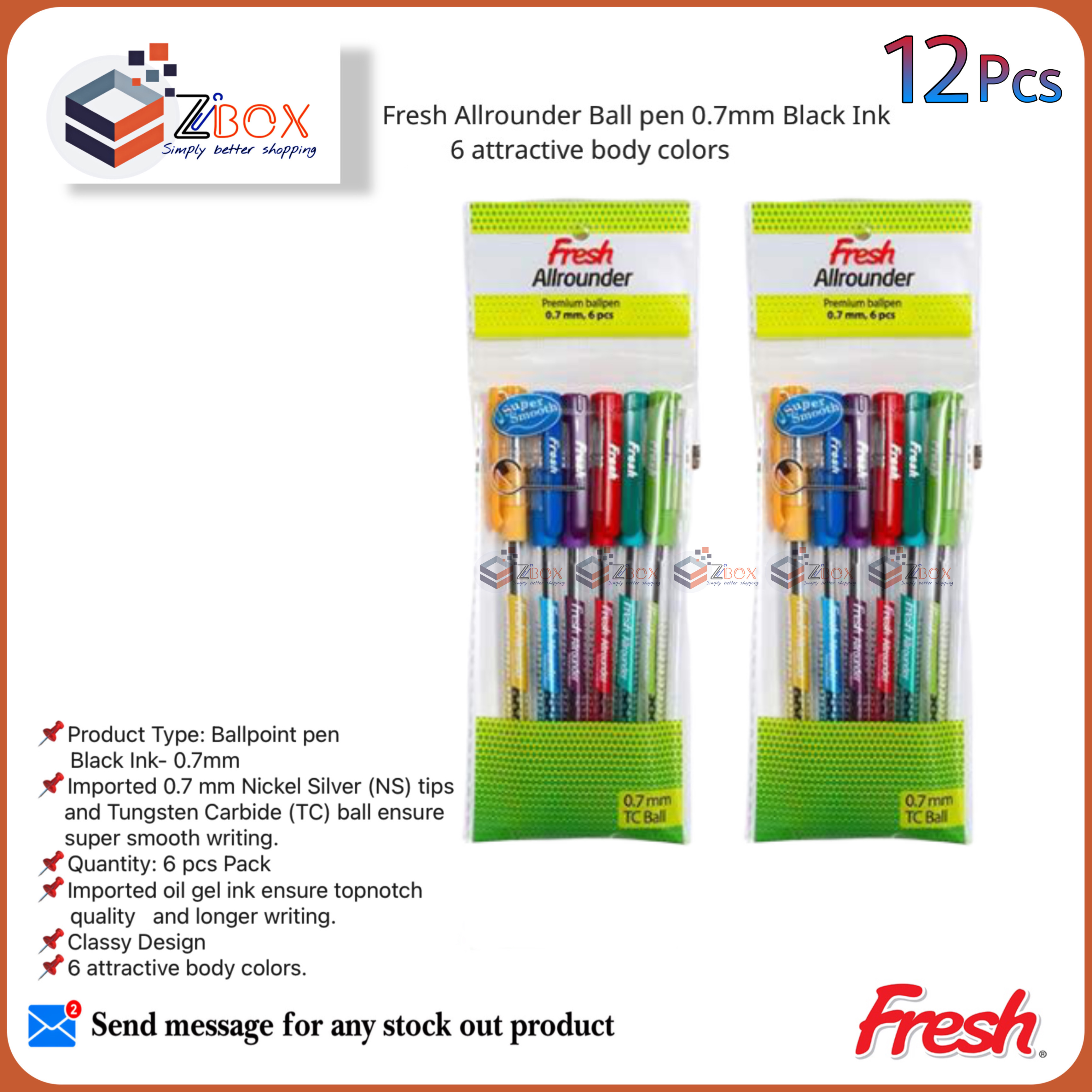 Fresh Allrounder Ball pen 0.7mm Black Ink 12 pcs | Daraz.com.bd