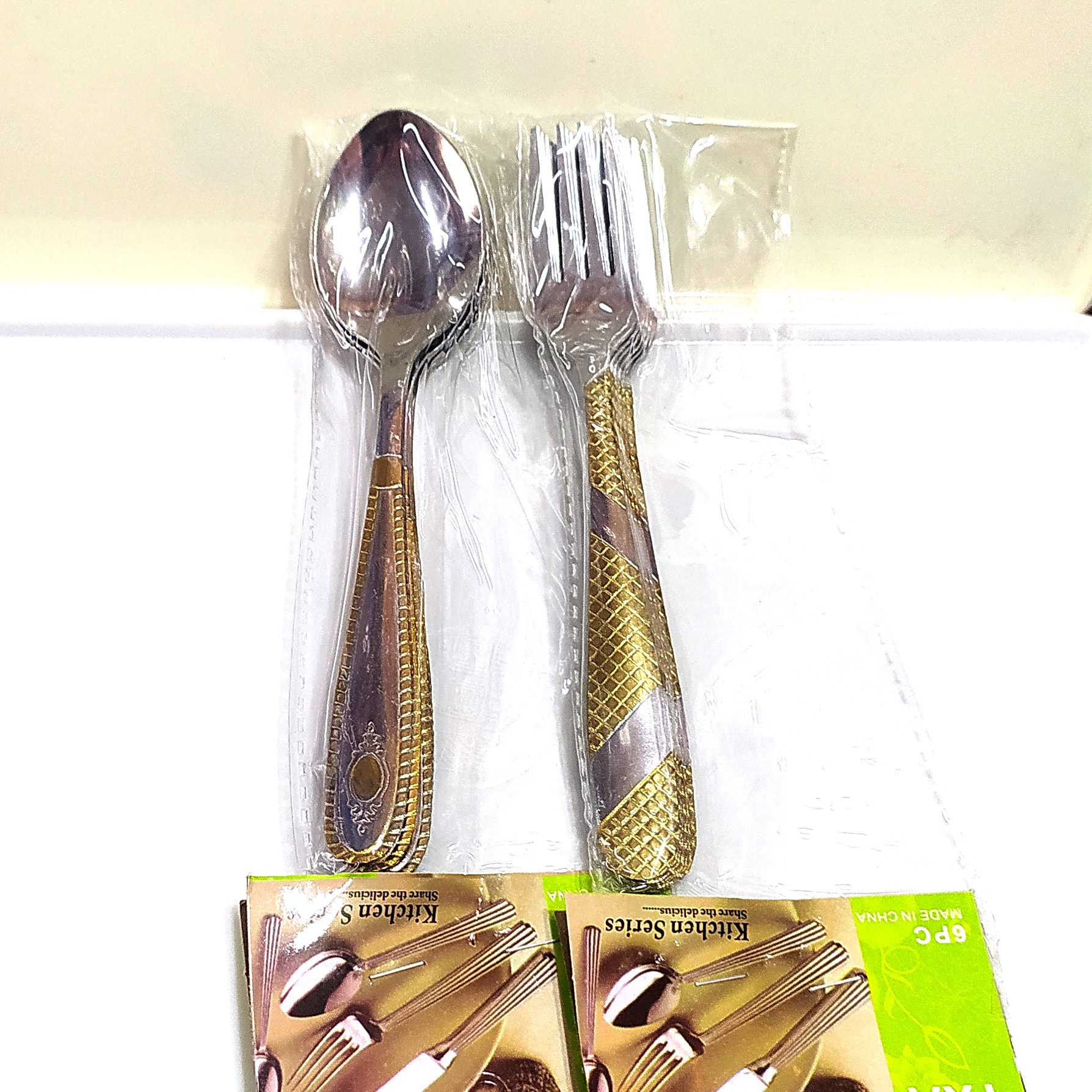 12 pcs Tea and Frock Half Gold Stainless steel Spoon Set Multi design ...