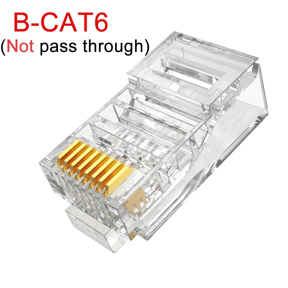 CAT6 1000Mbps RJ45 Pass Through Network Connectors Ethernet Cable Gold ...