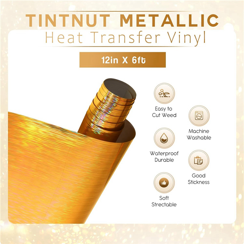 Metallic HTV - 12 Inches X 6Ft Roll Gold Heat Transfer Vinyl Self ...