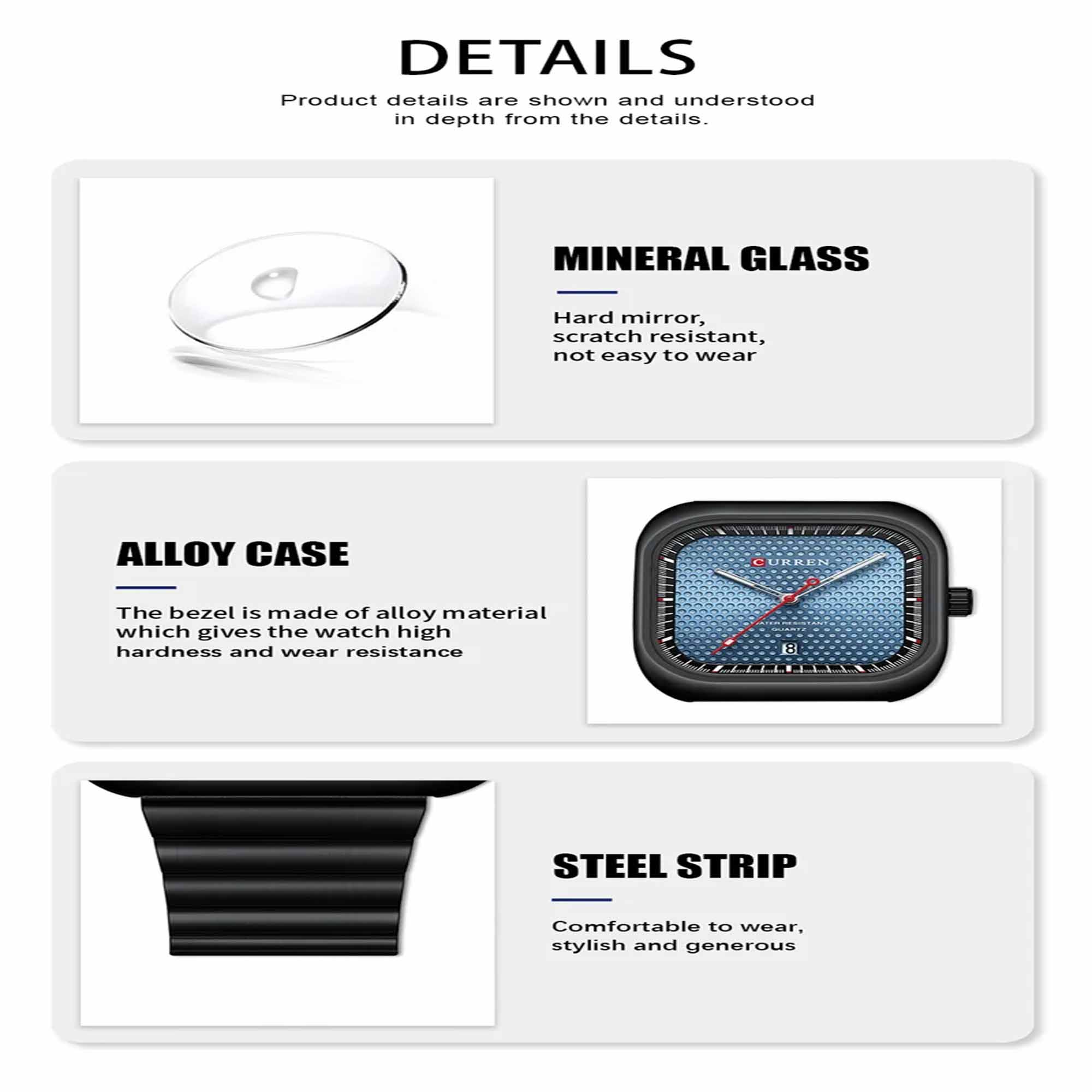 CURREN 8460 Stainless Steel Quartz Fashion Watch For Men - Full Black Color