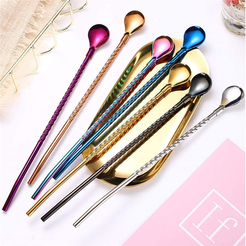 21.5Cm Stainless Steel Threaded Spoon Swizzle Stick Coffee Spoons ...