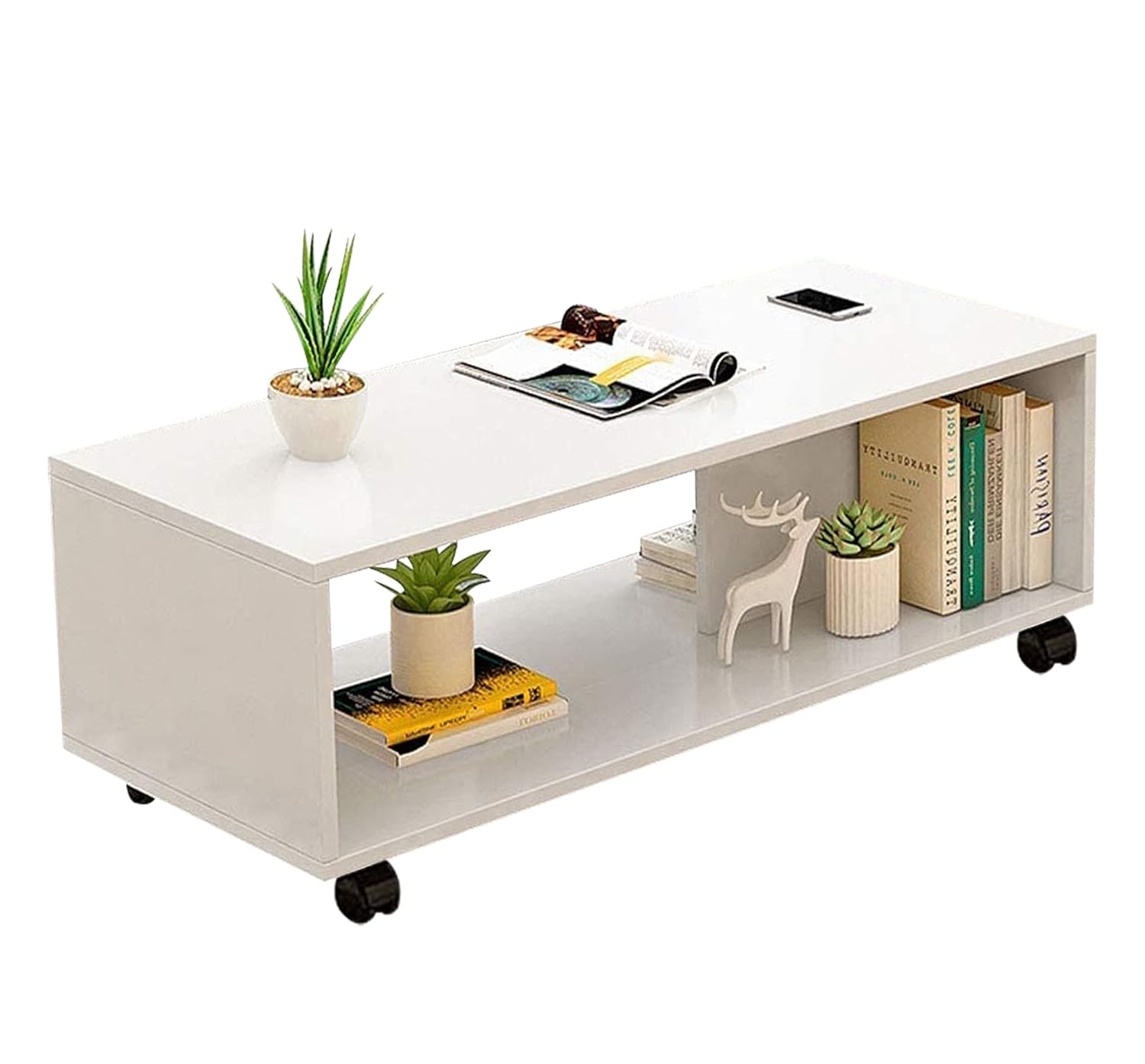 EKRON Center Table with Wheels Open Rack Bed Side Display Stand ...