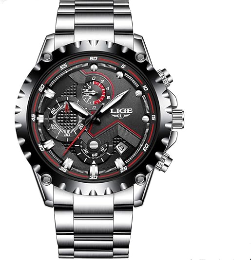 LIGE LG9821S Stainless Steel Chronograph Quartz Watch for Men - Silver ...
