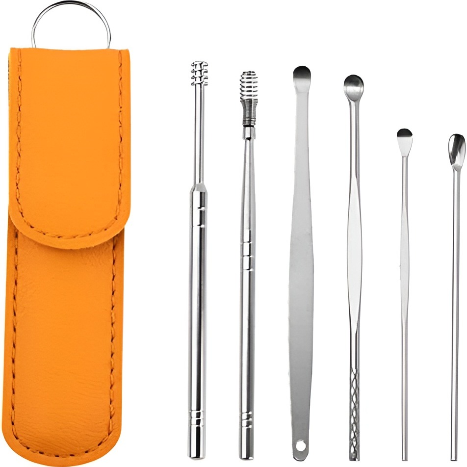 Ear Cleaner Set Stainless Steel 6pcs ith Lather Case | Daraz.com.bd