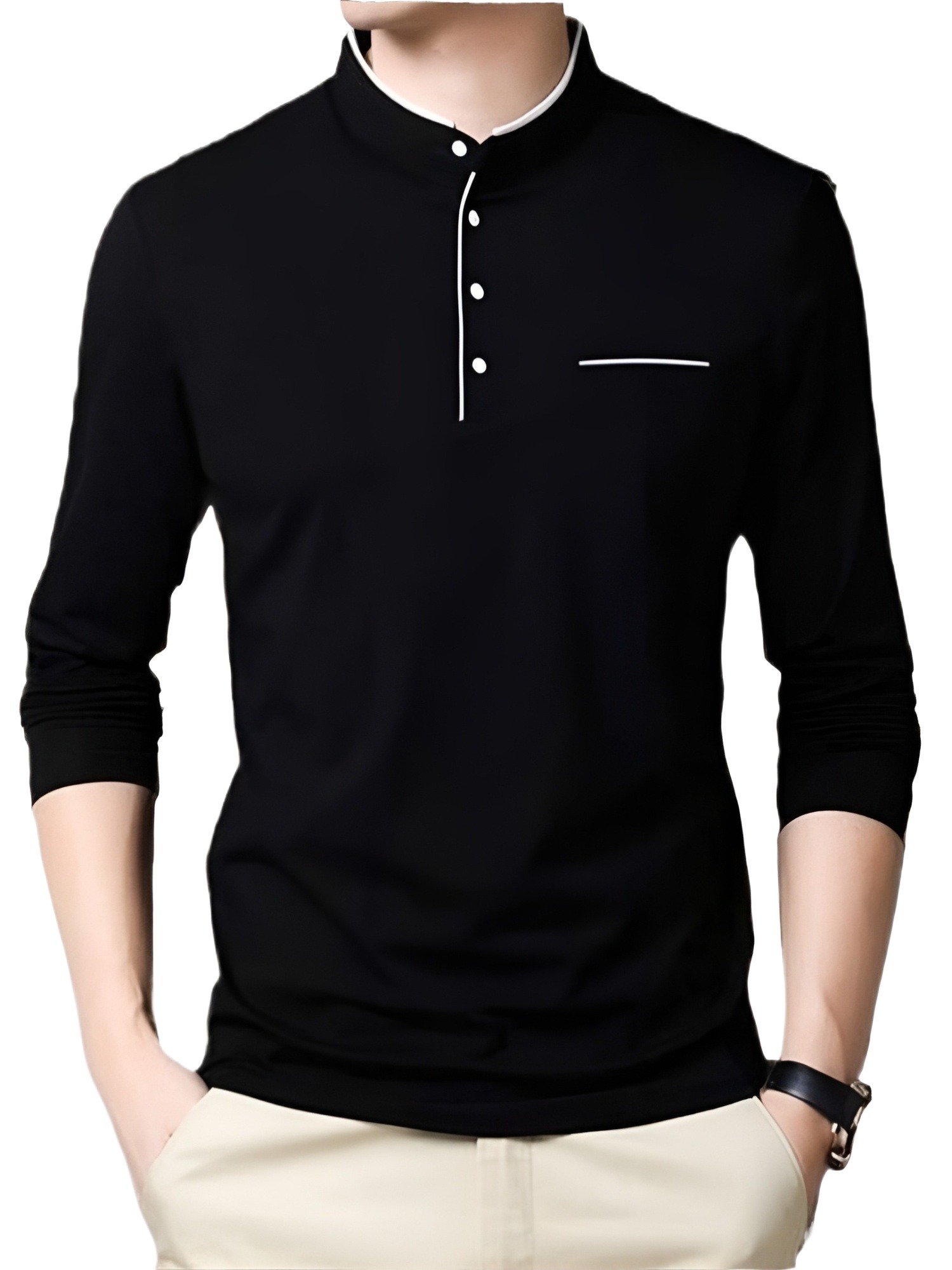 BLACK COLOR COTTON LONG SLEEVE MENS T- SHART | Daraz.com.bd