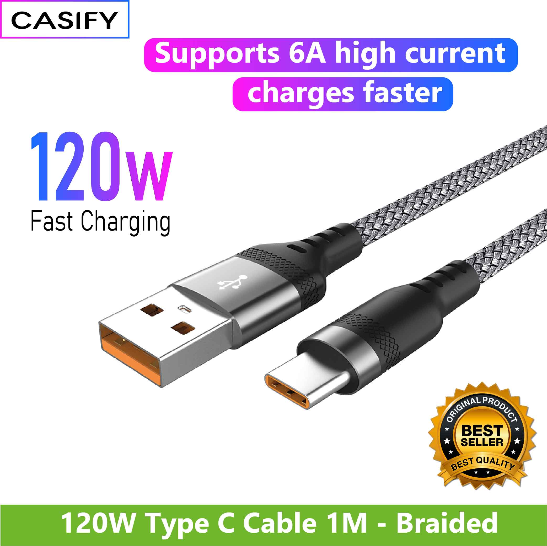 CASIFY G1 120W 6A Type C Fast Charging Cabe Type C 120W Cable Data ...