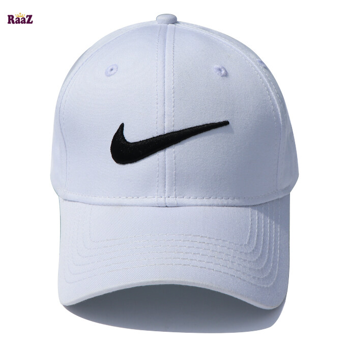 White Black Logo Cotton Curved Cap For Men