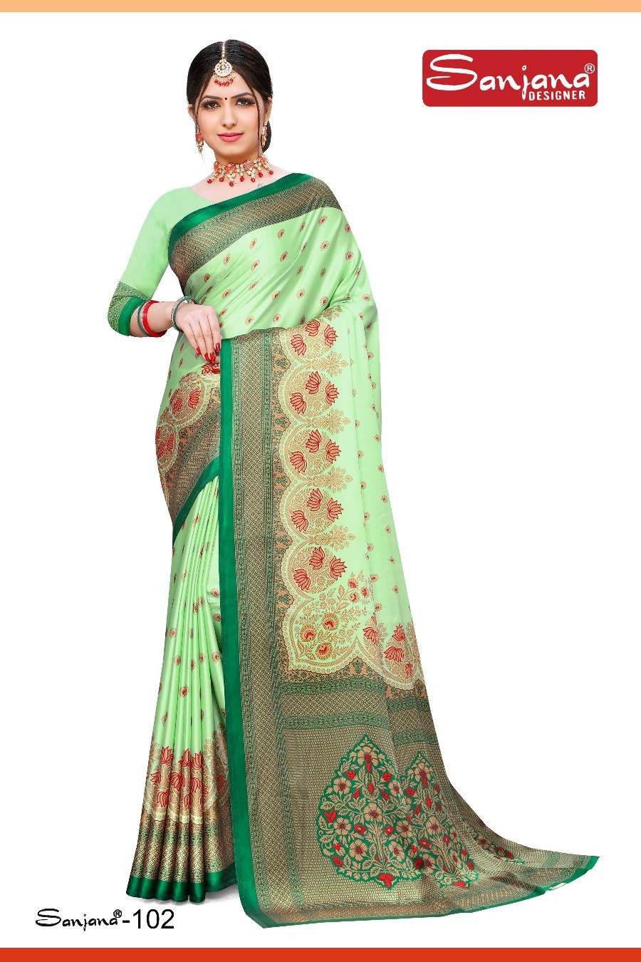 Indian Sanjana Designer Silk Saree with Soft Samu Fabric and Gorgeous ...