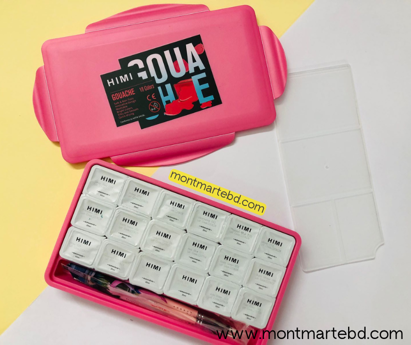 Himi Gouache Paint Set- 30ml 18colors Jelly Cup (Pink Box With Brush ...
