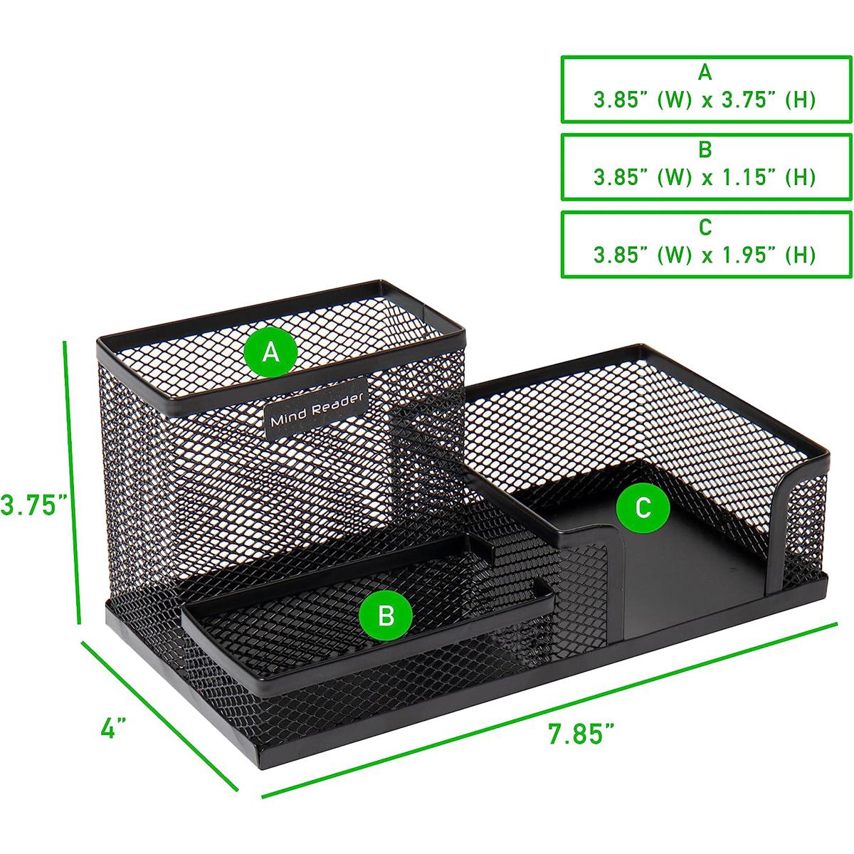 3-Compartment Desk Organizer, Black