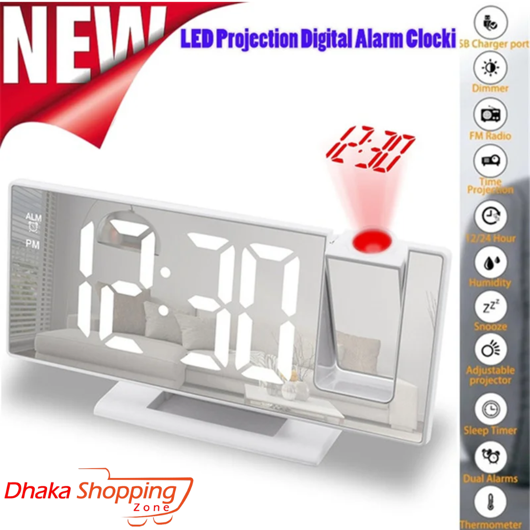 Digital Alarm Clock LED Large Mirror Display 180 ° Rotating Projector ...
